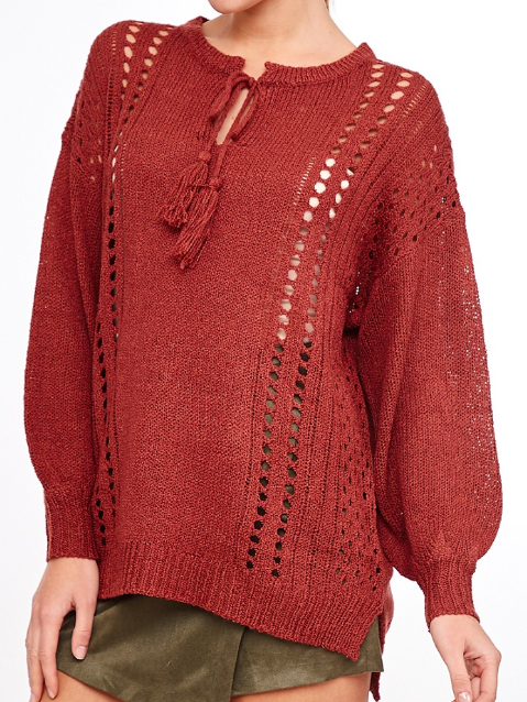 Brick Font Tied Sweater | Classy & Chic Boutique