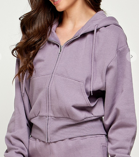 Dusty Purple Fleece Oversized Crop Zip Up Hoodie | Classy & Chic Boutique